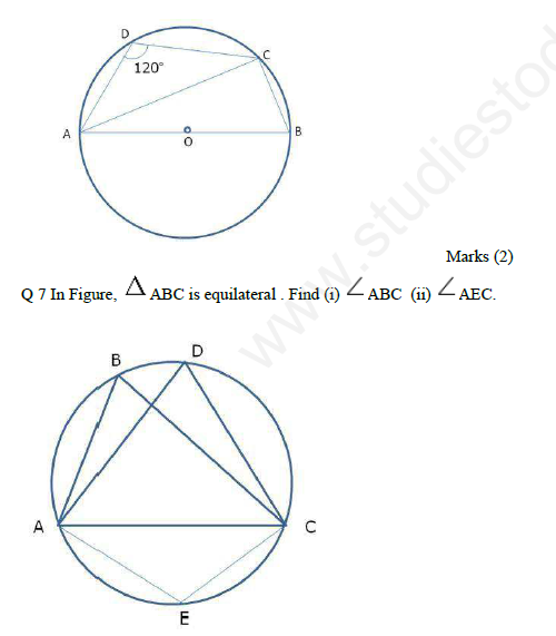 CBSE Class 9 Mathematics Circle Assignment Set B